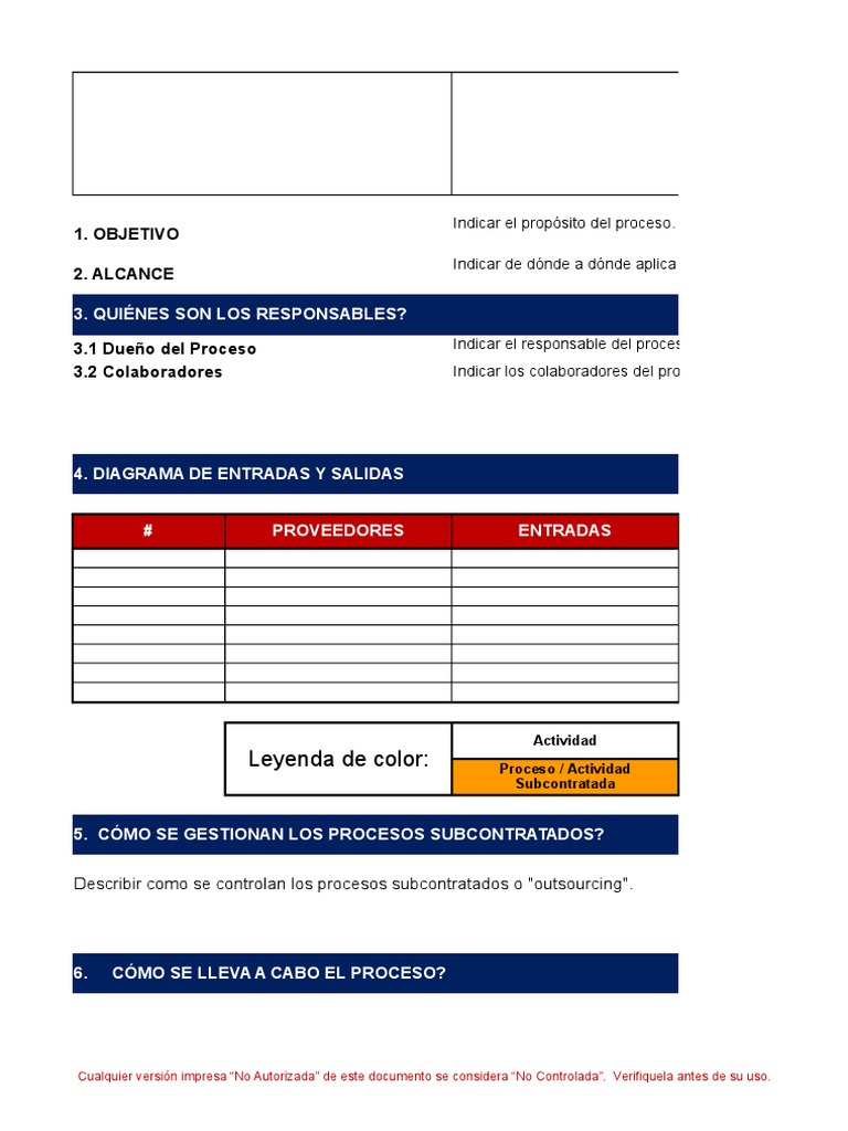 Ficha de Proceso: Ejemplo y Plantilla | PDF | Outsourcing | Calidad ...