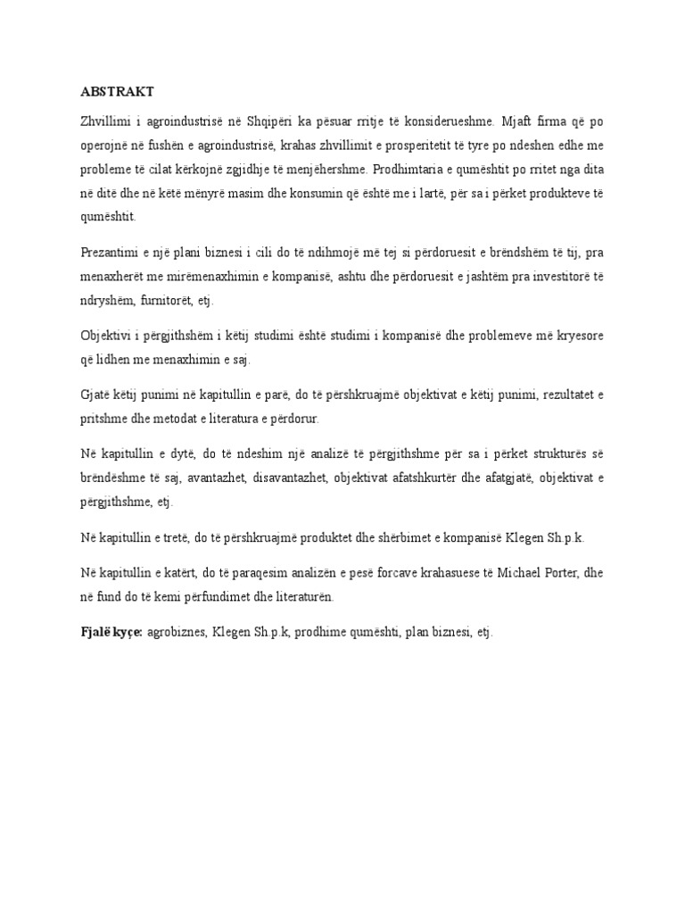 TEME DIPLOME BACHELOR - Ecuria e Qumështores Klegen SH.P.K | PDF