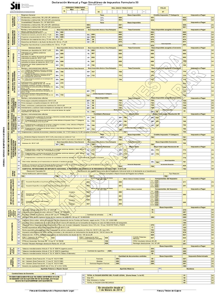 Declaración Mensual Formulario 50 | PDF | Compartir (Finanzas) | Impuestos