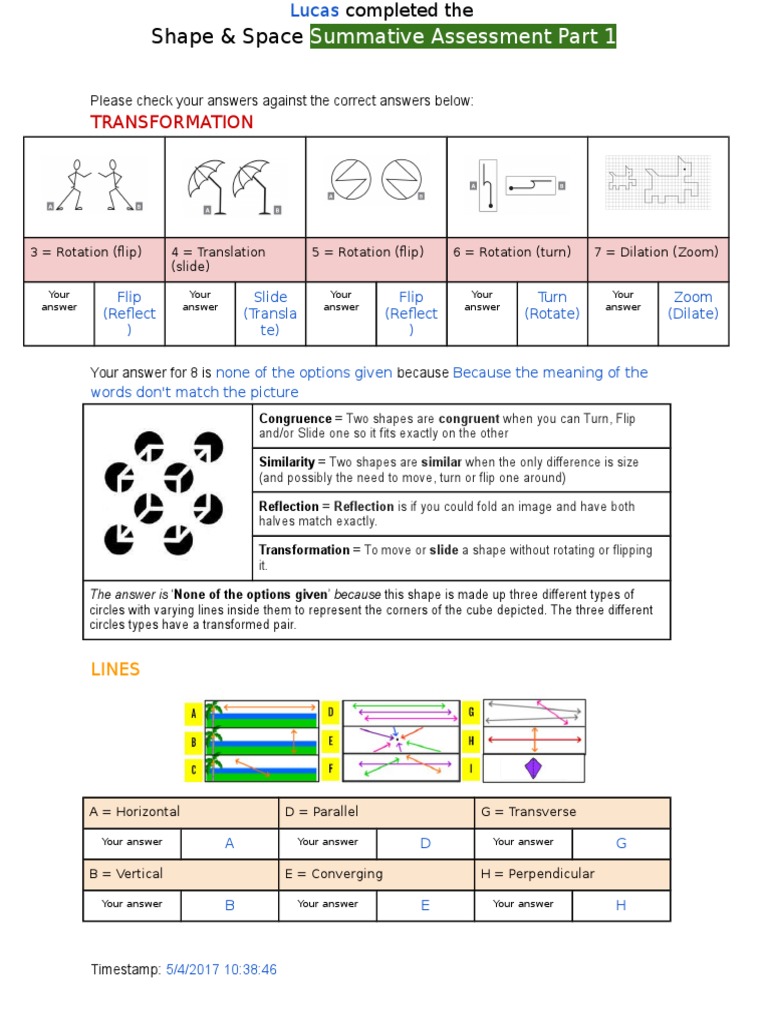 Shape & Space Assessment Answers | PDF | Shape | Triangle