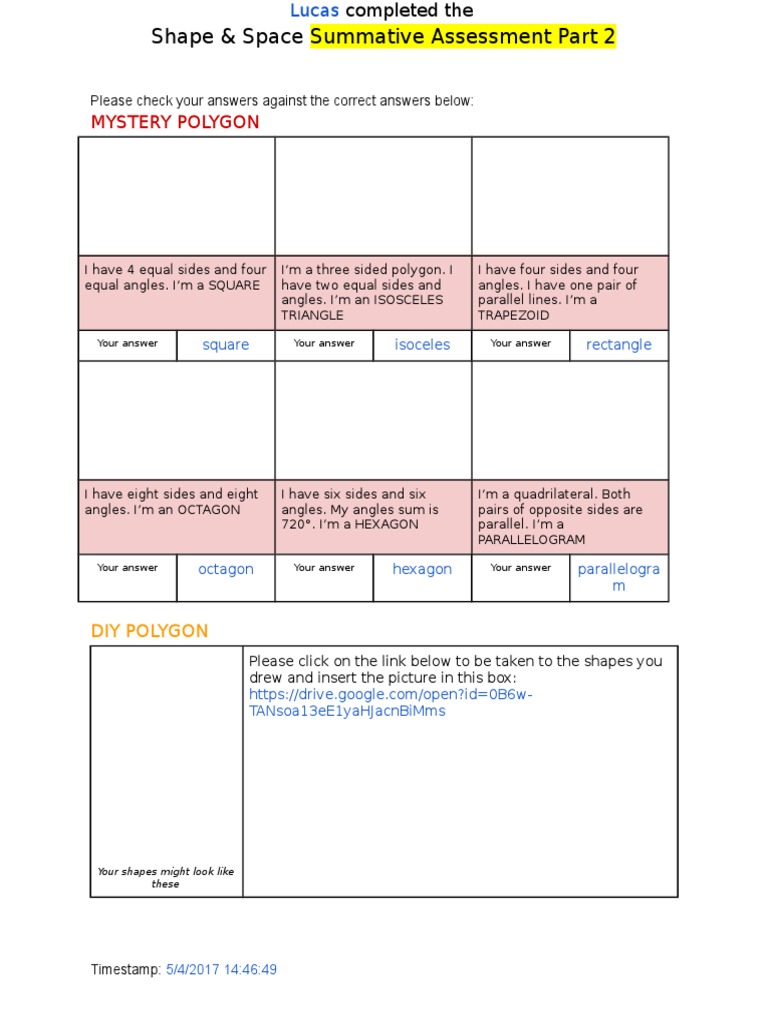 Shape & Space Summative Assessment Part 2: Mystery Polygon | PDF ...