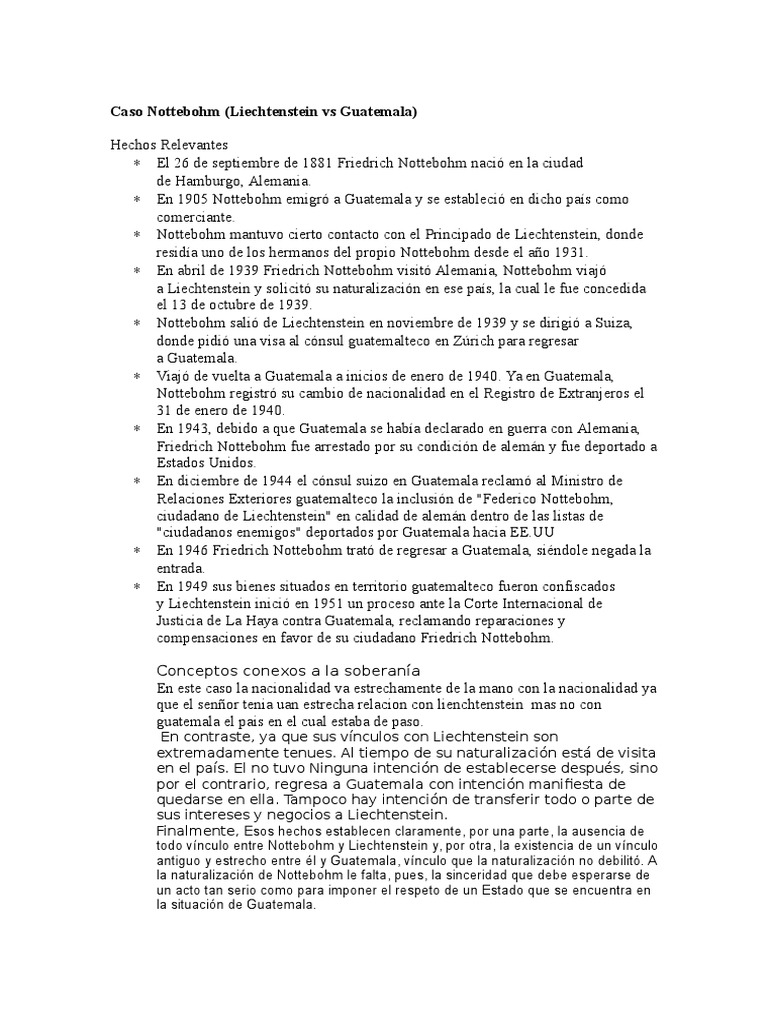 Caso Nottebohm: Nacionalidad y Soberanía | PDF | Ley internacional ...