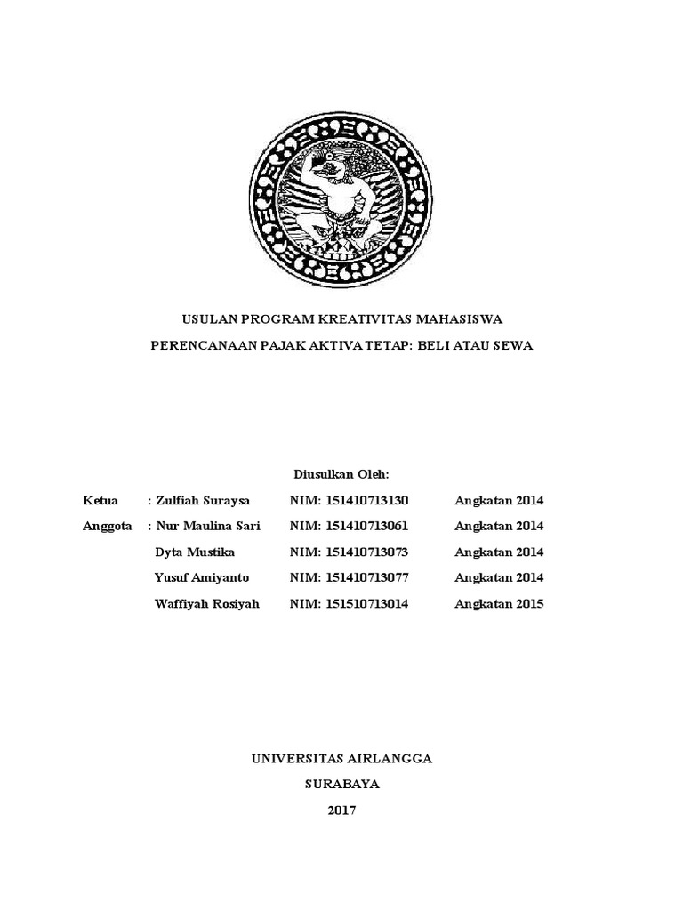 USULAN PROGRAM KREATIVITAS MAHASISWA Tugas Taxplan (Cover+lembar Pengesahan) | PDF