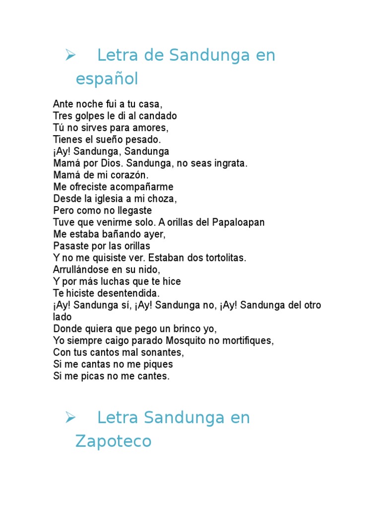 Letra de La Sandunga en Español y Zapoteco | PDF | Arte | Poesía