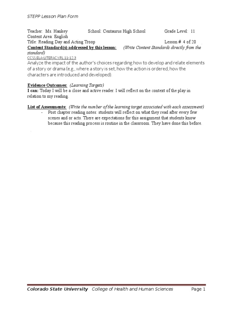 (Write Content Standards Directly From The Standard) : STEPP Lesson ...