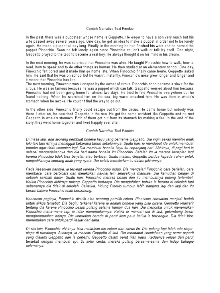 Contoh Narrative Text Pinokio | PDF | Pinocchio