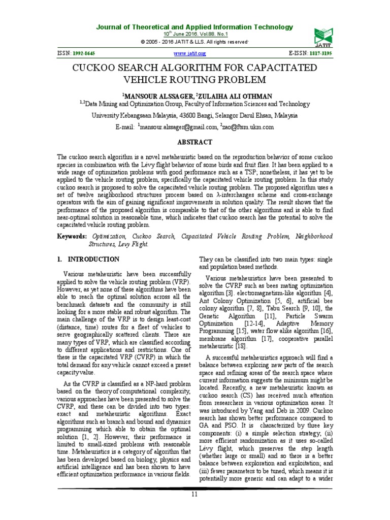 Cuckoo Search Algorithm For Capacitated Vehicle Routing Problem | PDF | Metaheuristic ...