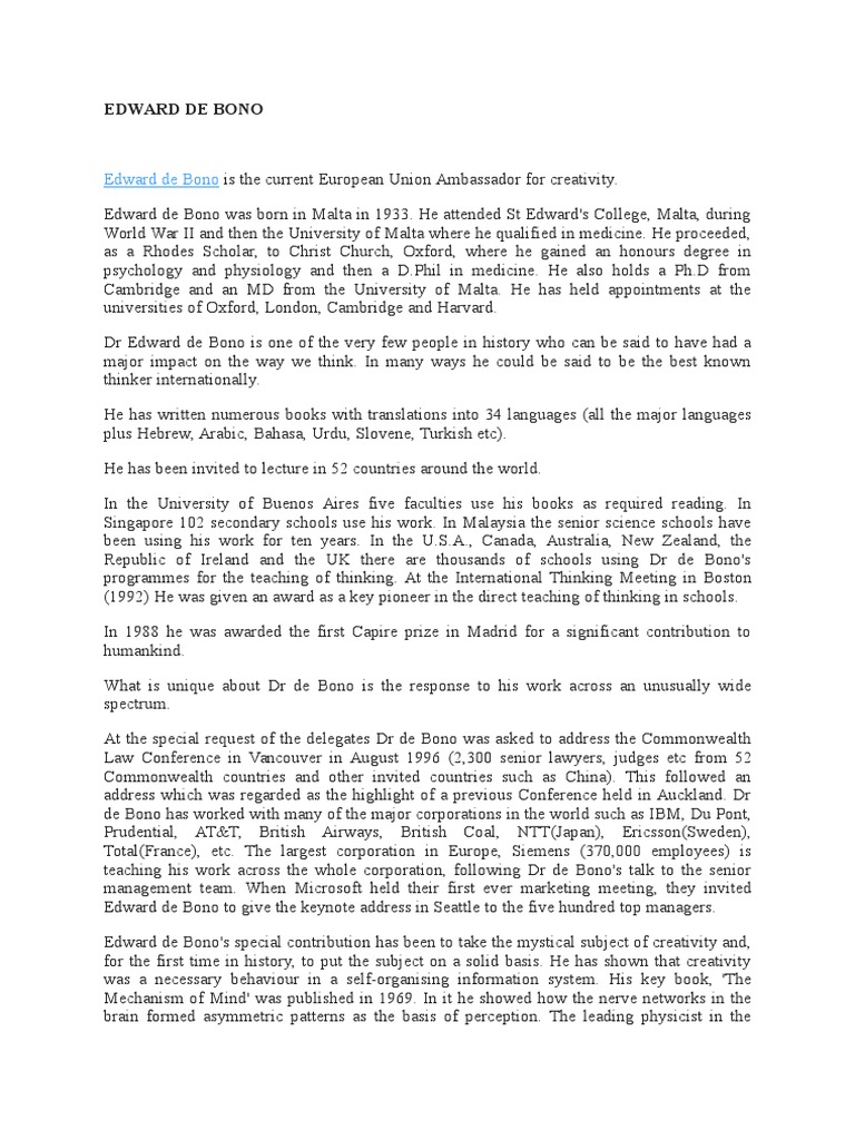 Edward de Bono (Cort) | Download Free PDF | Thought | Argument