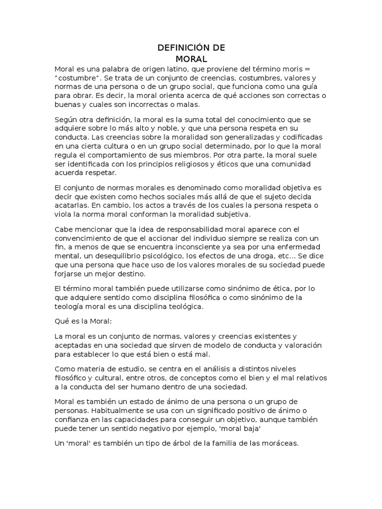 Definición de Moral | PDF | Moralidad | Metafísica de la mente