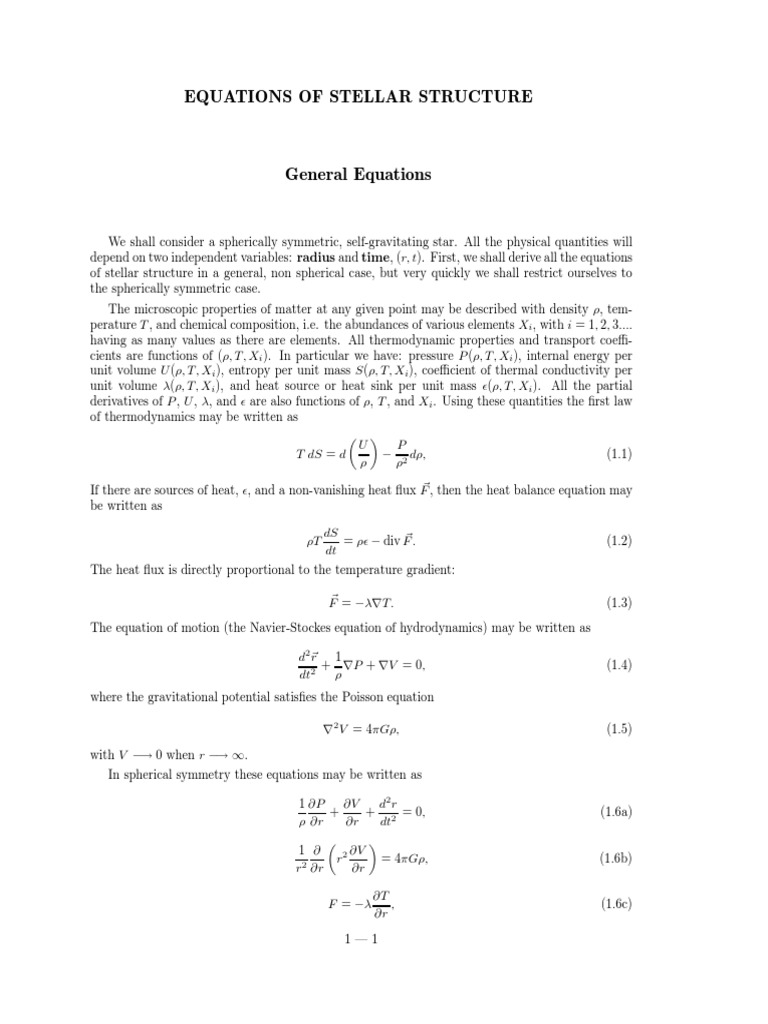 EQUATIONS OF STELLAR STRUCTURE - 7 pages.pdf | Stars | Convection
