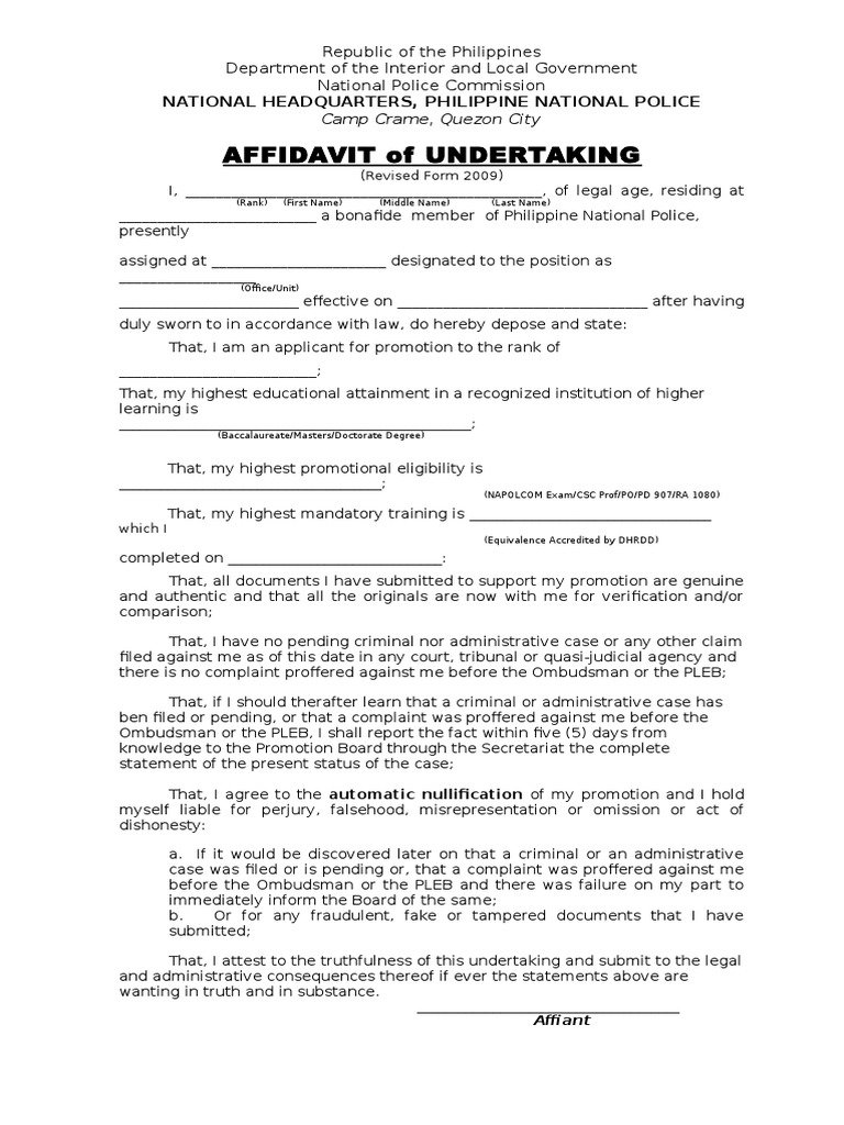 Affidavit of Undertaking | PDF | Doctorate | Social Institutions