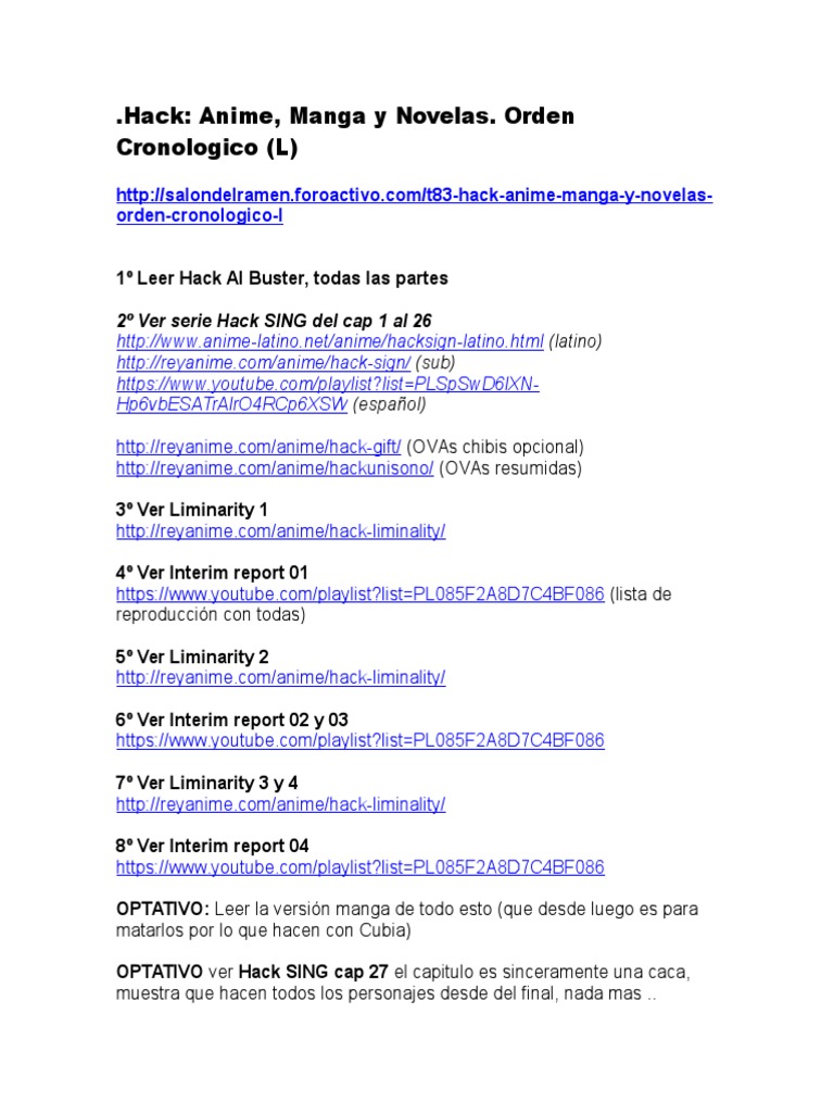 The Complete Chronological Order of the .Hack Franchise Media | PDF ...