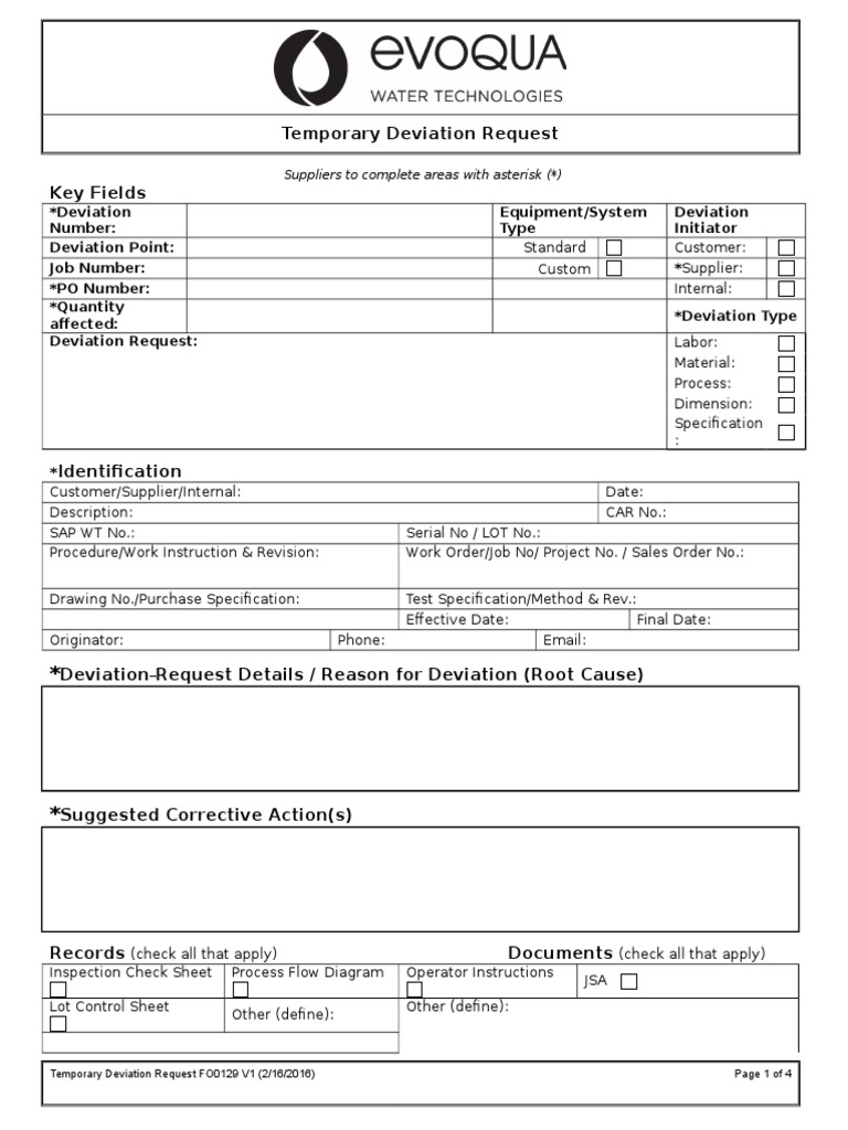 Temporary Deviation Request | Specification (Technical Standard ...