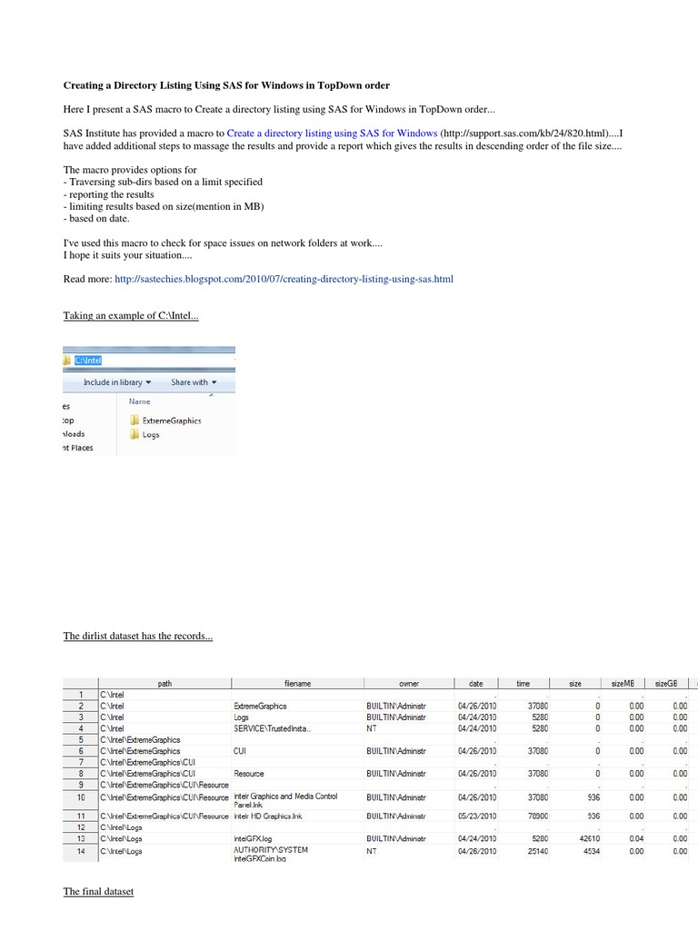 Creating A Directory Listing Using SAS For Windows in TopDown Order | PDF | Directory (Computing ...