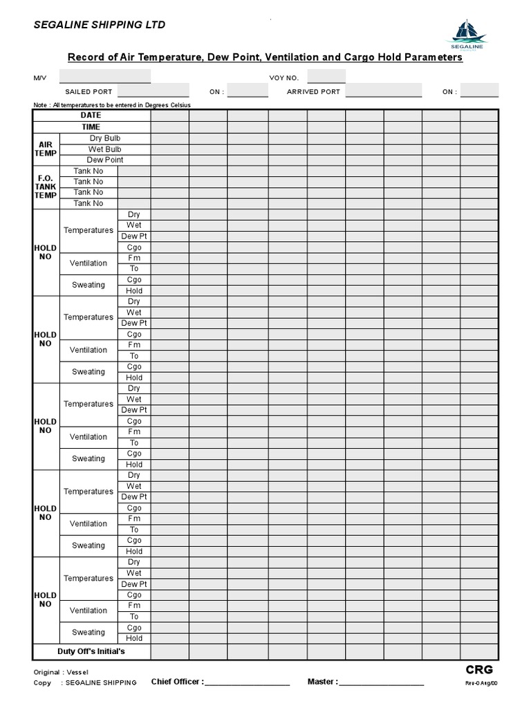 CRG - Record of Air Temperature, Dew Point, Ventilation & Cargo Hold ...