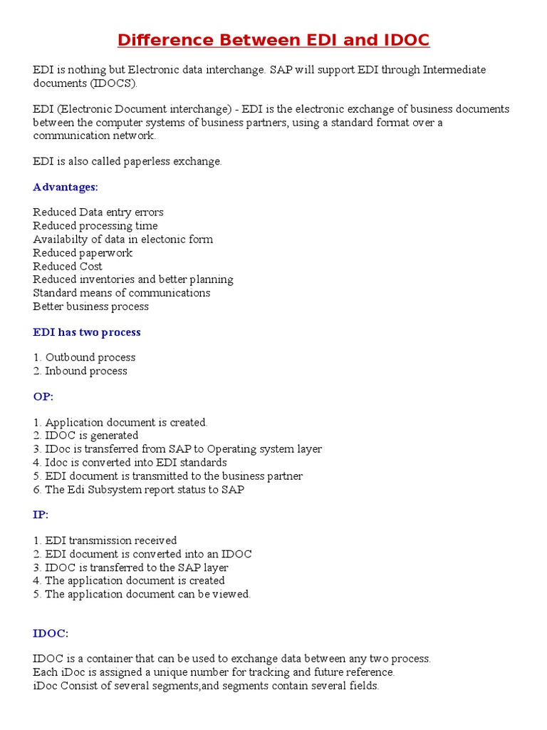 Difference Between EDI and IDOC | PDF | Electronic Data Interchange | Computer Networking