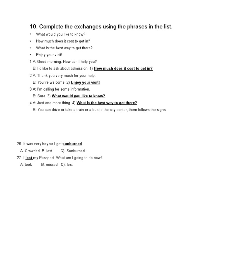 Complete The Exchanges Using The Phrases in The List | PDF