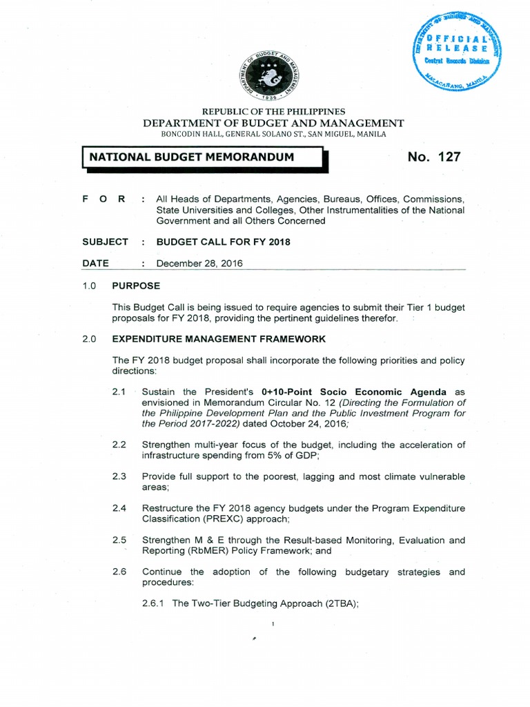 NATIONAL BUDGET MEMORANDUM NO. 127-Final PDF | PDF | Business | Finance ...