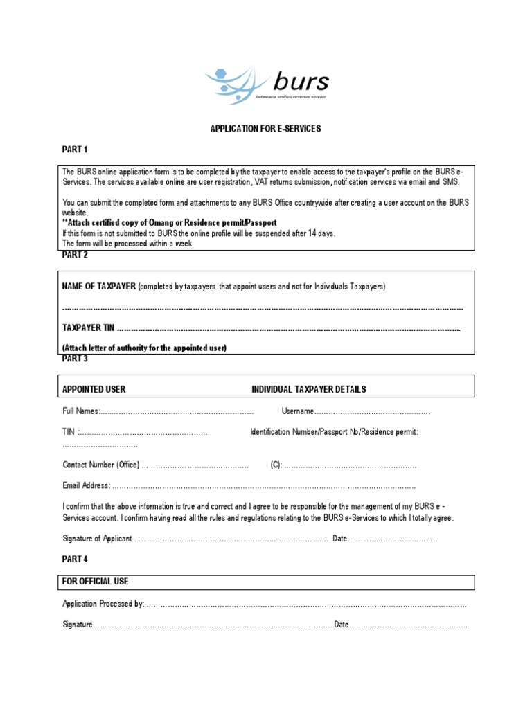 Application For e Services Form | PDF