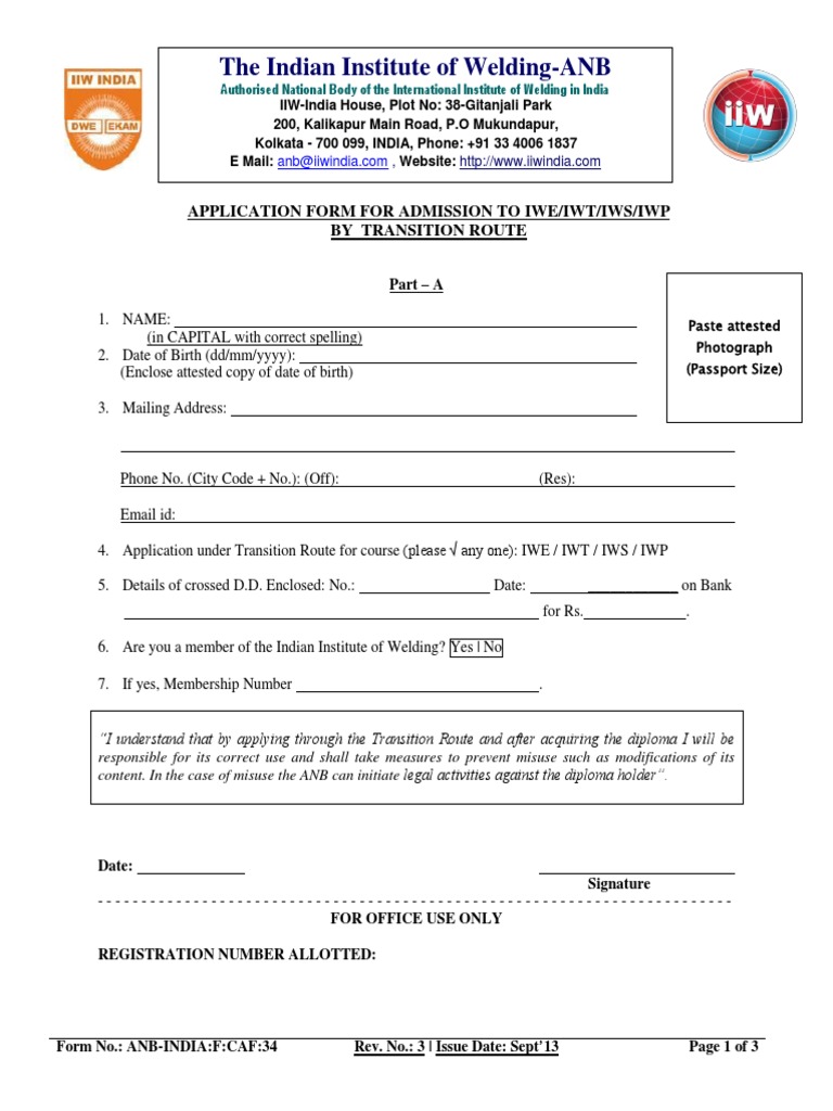 Form Application Thru Transition Iwe, Iwt, Iws, Iwp | PDF