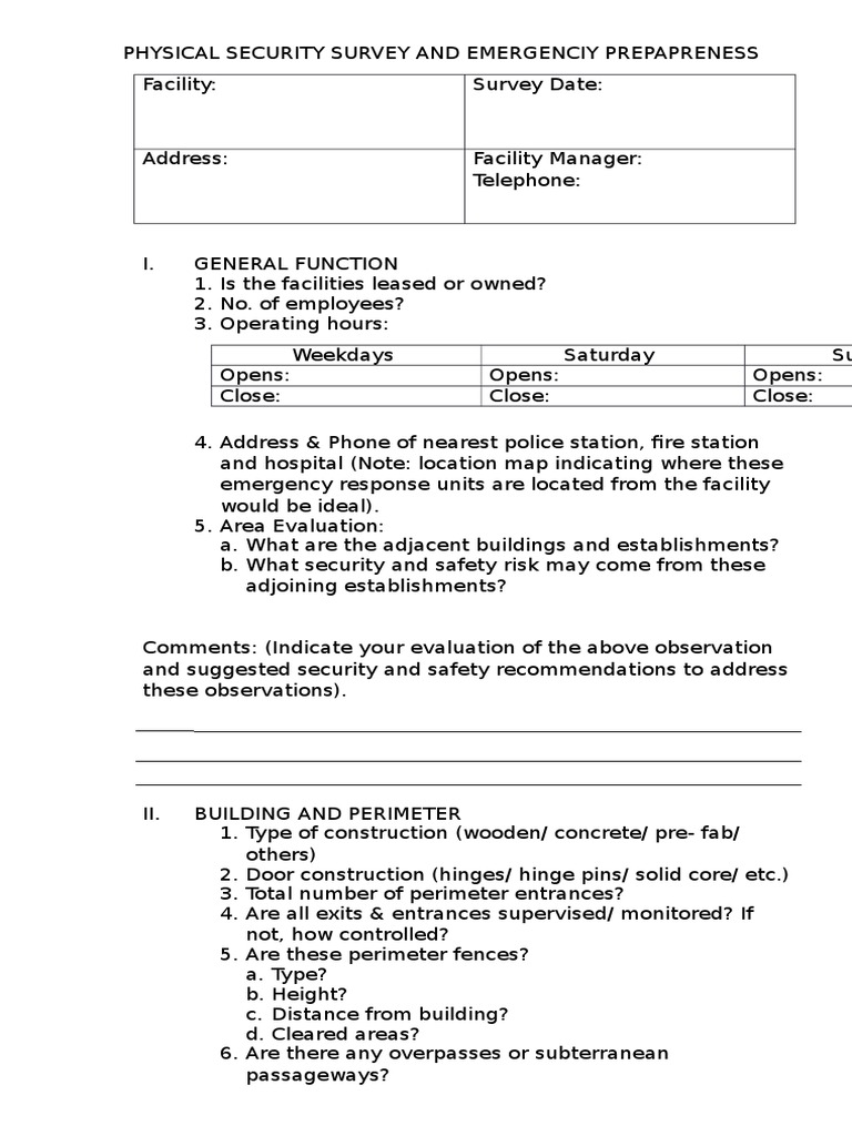 Physical Security Survey and Emergenciy Prepapreness | Physical ...