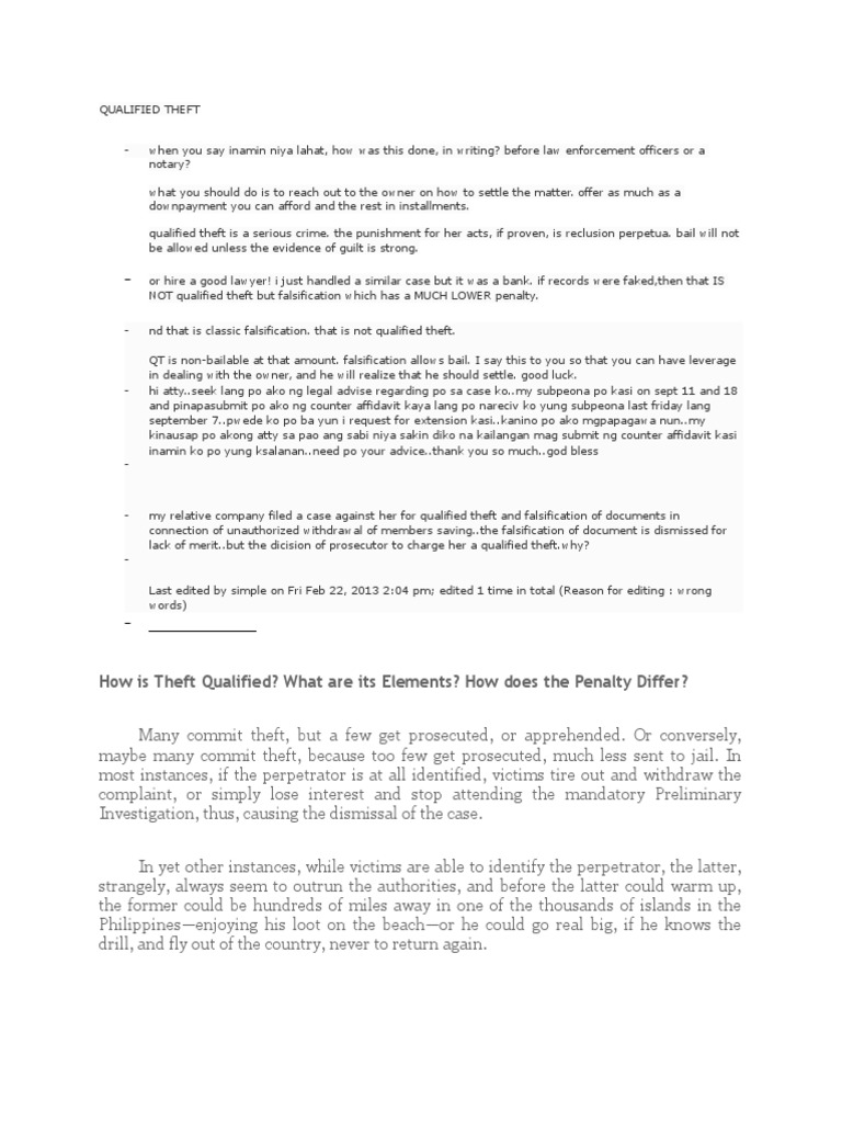 Qualified Theft | Theft | Evidence