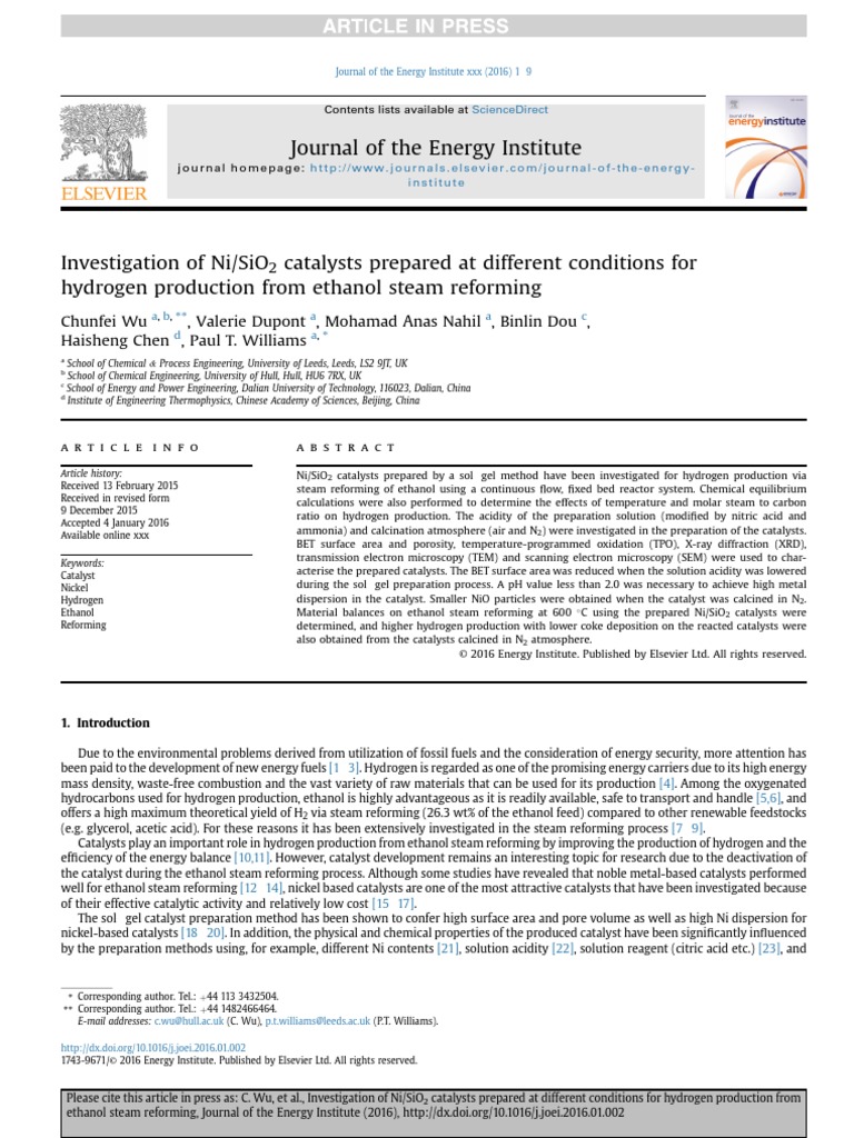Journal of The Energy Institute: Sciencedirect | PDF | Catalysis | Ethanol