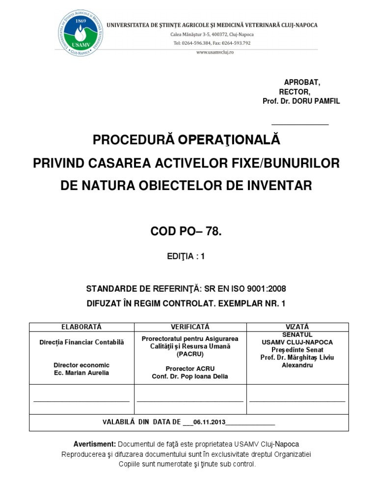 Procedura NR 78 - Casare Mijloace Fixe Si Ob de Inventar | PDF