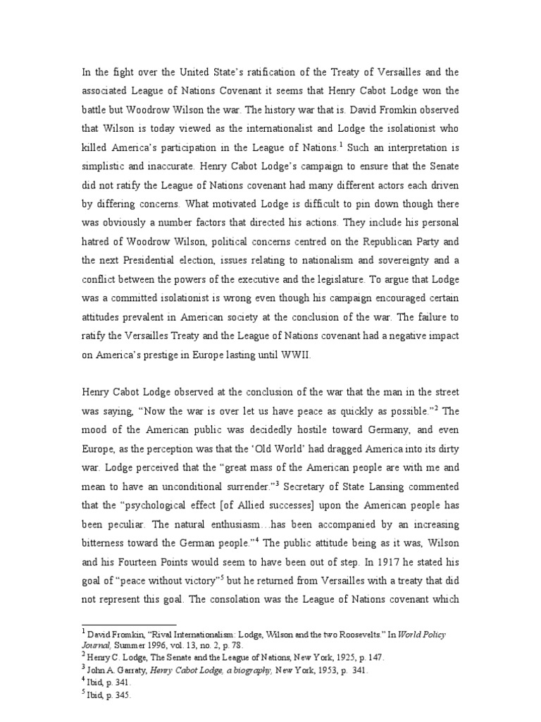Henry Cabot Lodge and The Treaty of Versailles | PDF | League Of ...