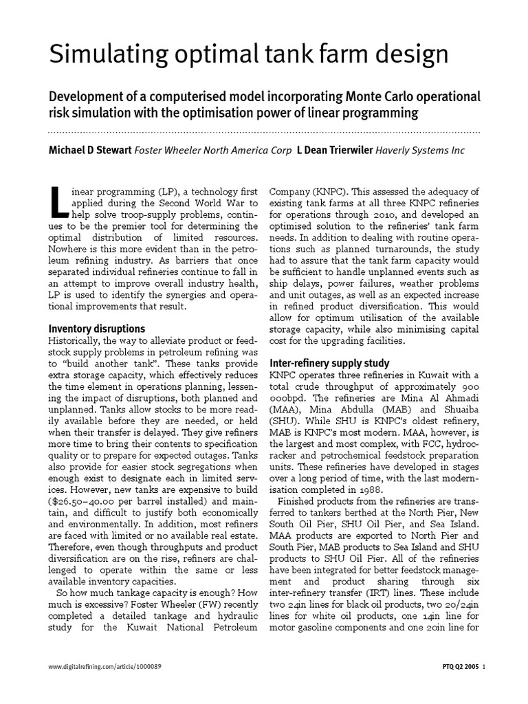 Simulating Optimal Tank Farm Design PDF | PDF | Oil Refinery | Simulation