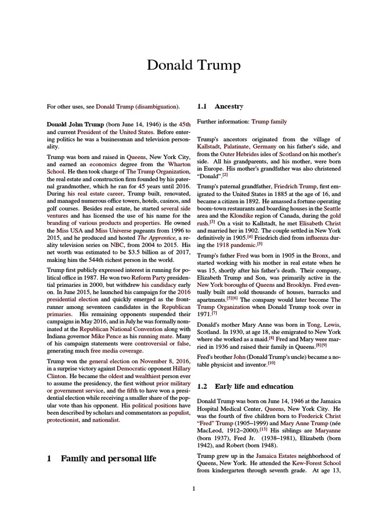 Donald Trump's Ancestry and Early Life | PDF | Donald Trump | American ...