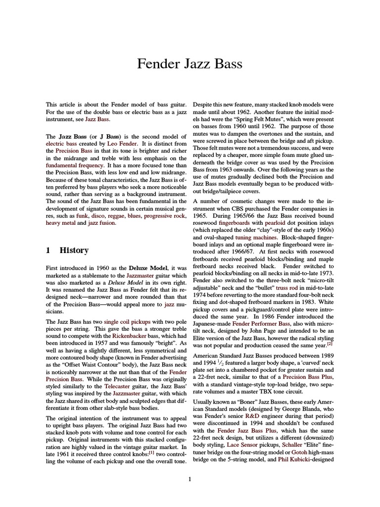 Fender Jazz Bass: The Iconic Bass Guitar | PDF | Pitch (Music) | String ...