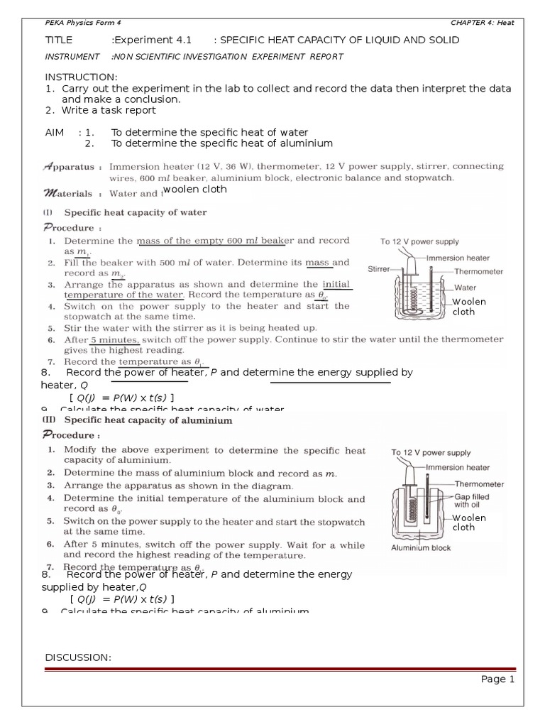 Experiment 4.1: Determining the Specific Heat Capacity of Water and ...
