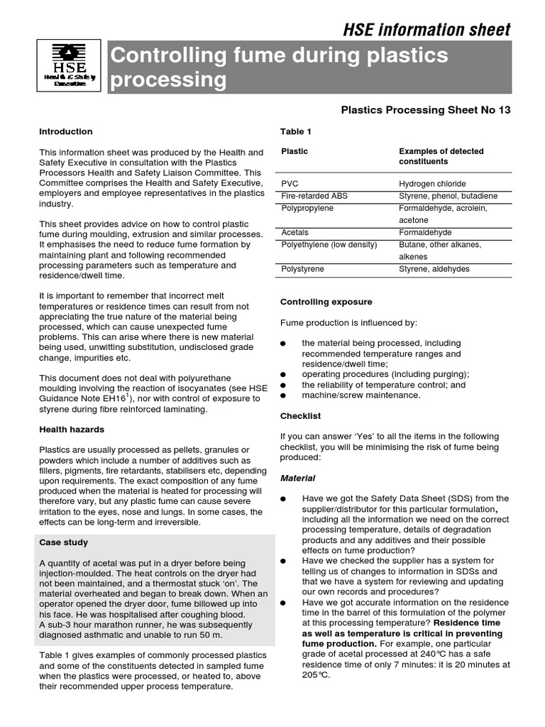 Health & Safety Plastic Processing Fumes PDF | PDF | Plastic | Hvac