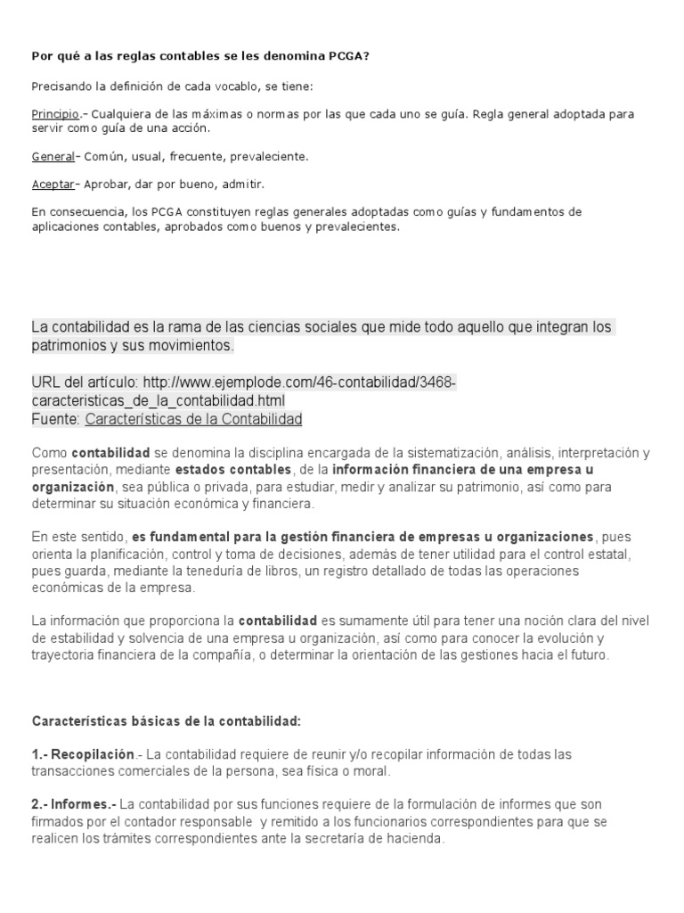 CONTABILIDAD Por Qué A Las Reglas Contables Se Les Denomina PCGA | PDF ...