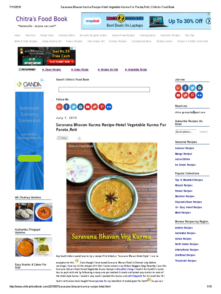 Saravana Bhavan Kurma Recipe-Hotel Vegetable Kurma For Parota, Roti ...