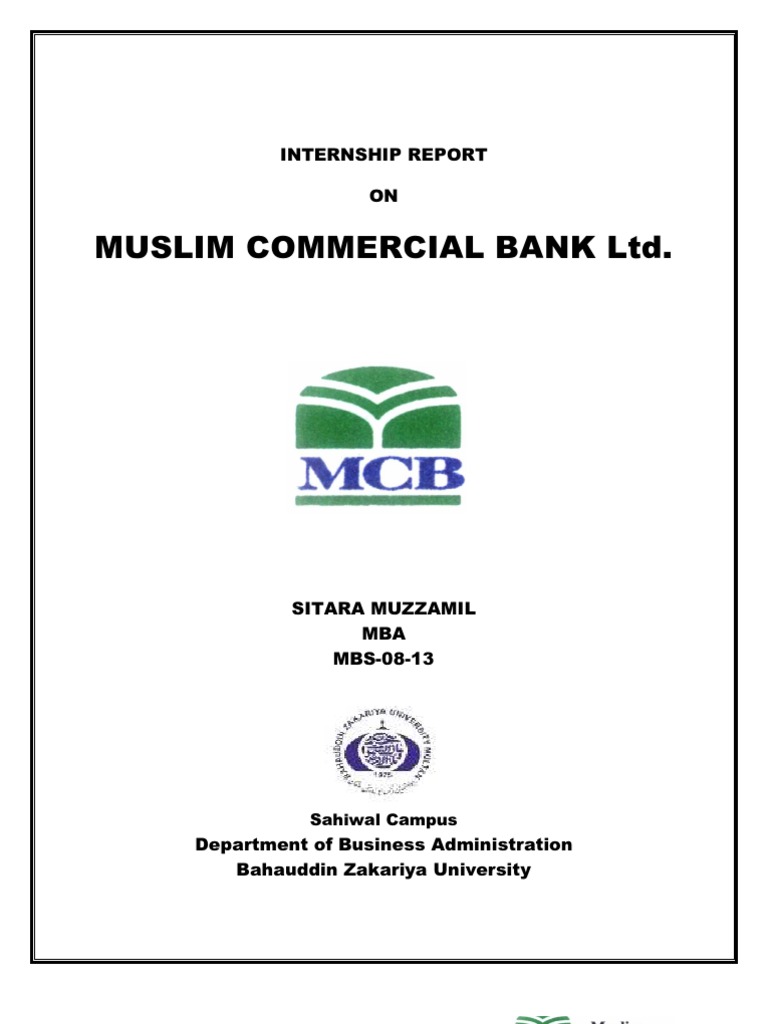 MCB Bank Internship Report | PDF | Cheque | Banks