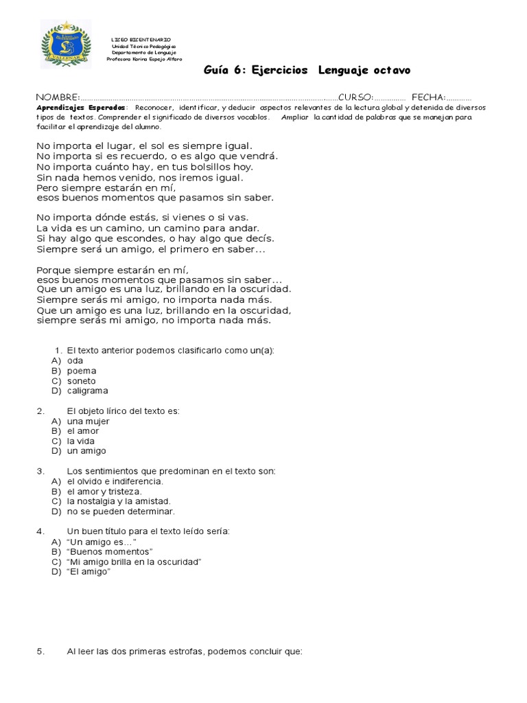 Guia 5 Lenguaje Octavo Simce | PDF | Palabra | Lingüística