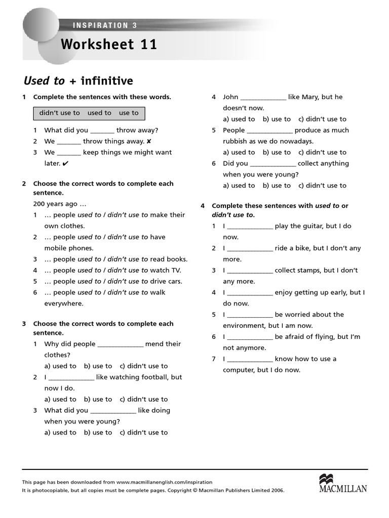 Worksheet 11: Used to + infinitive
