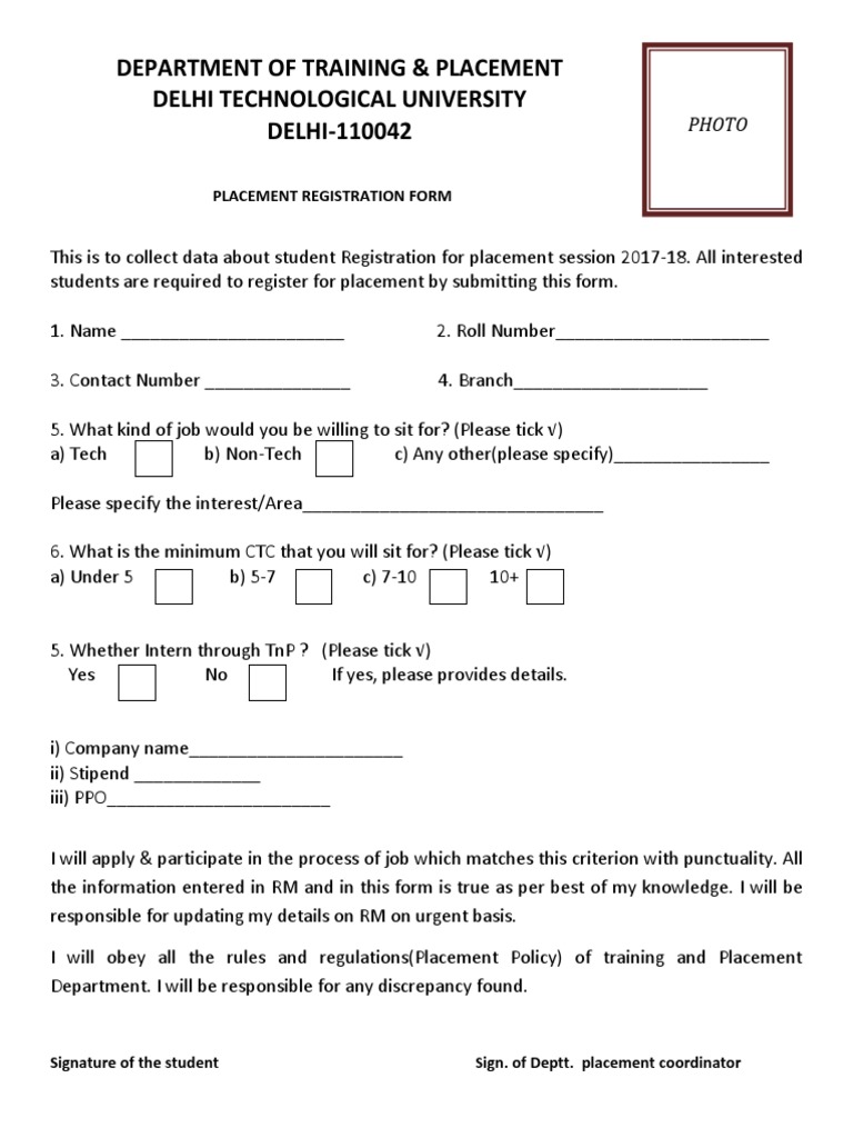 Placement Form 1 | PDF