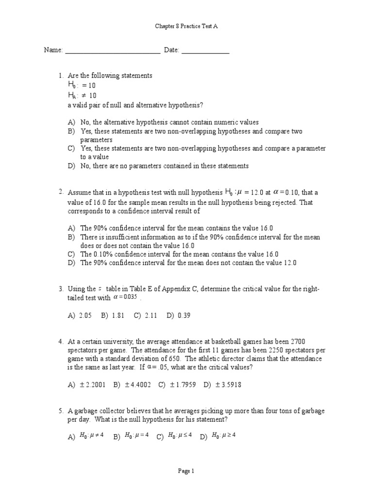CH08A | PDF | Statistical Hypothesis Testing | Confidence Interval
