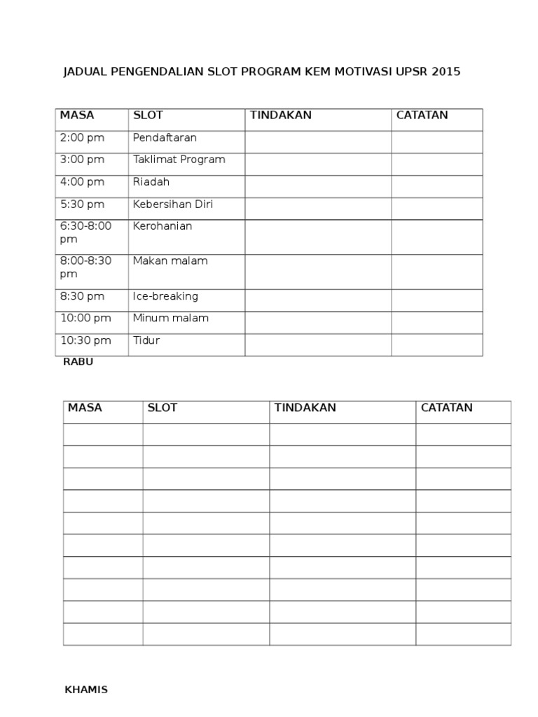 Jadual Pengendalian Slot Program Kem Motivasi Upsr 2015 | PDF