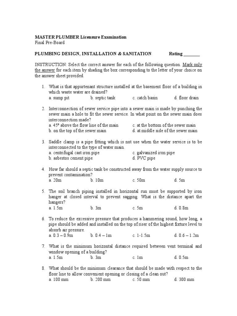 Final Pre-Board Plumbing Design, Installation, Sanitation | PDF ...