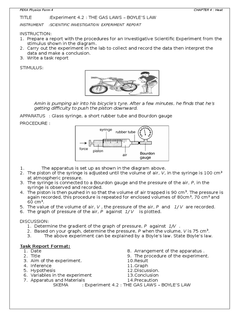 Boyle's Law Experiment Overview | PDF | Gases | Pressure