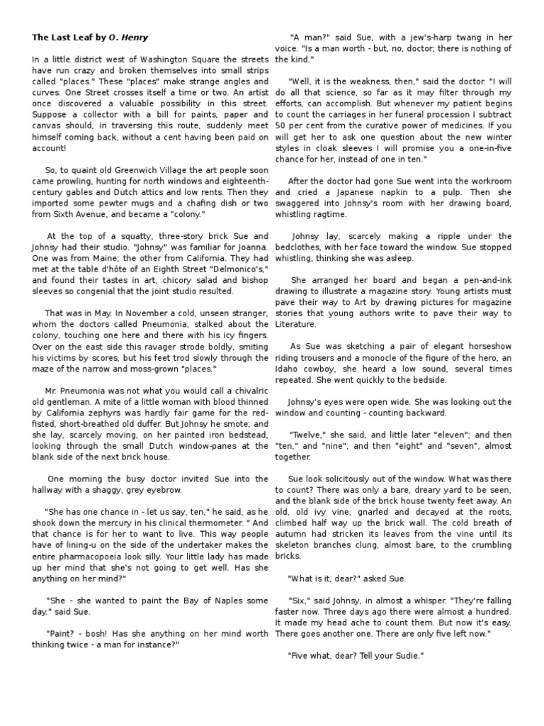 The Last Leaf | PDF | Pessimism | Mind