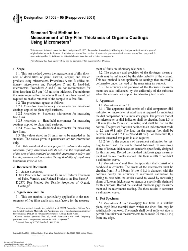 ASTM D1005-95 (Measurement of Dry-Film Thickness) | PDF | Nature