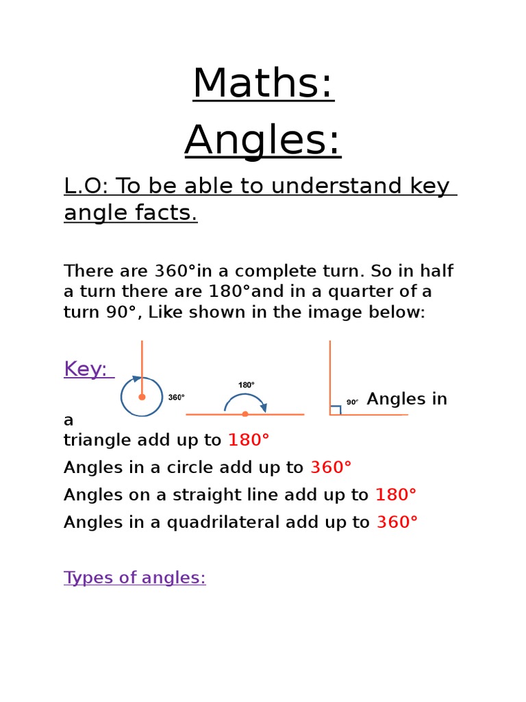 Maths: Angles:: L.O: To Be Able To Understand Key Angle Facts | PDF