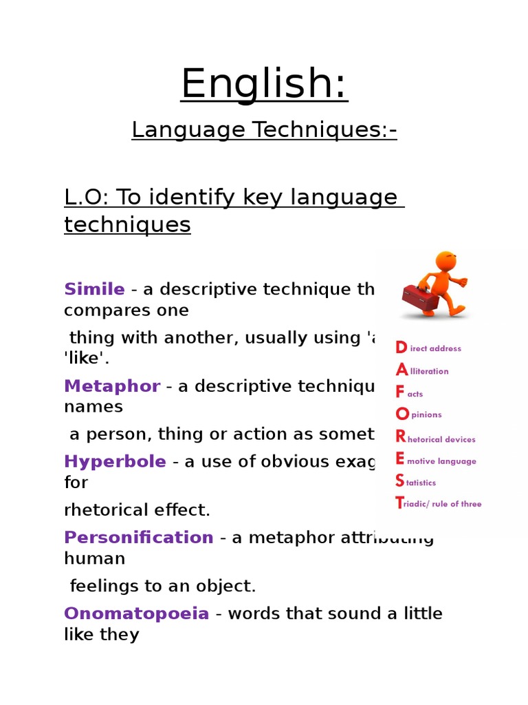 English:: Language Techniques:-L.O: To Identify Key Language Techniques ...