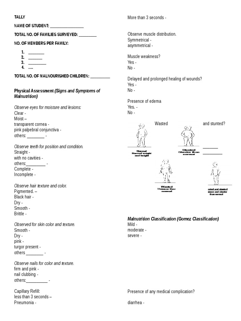 Physical Assessment (Signs and Symptoms Of: Malnutrition) | PDF