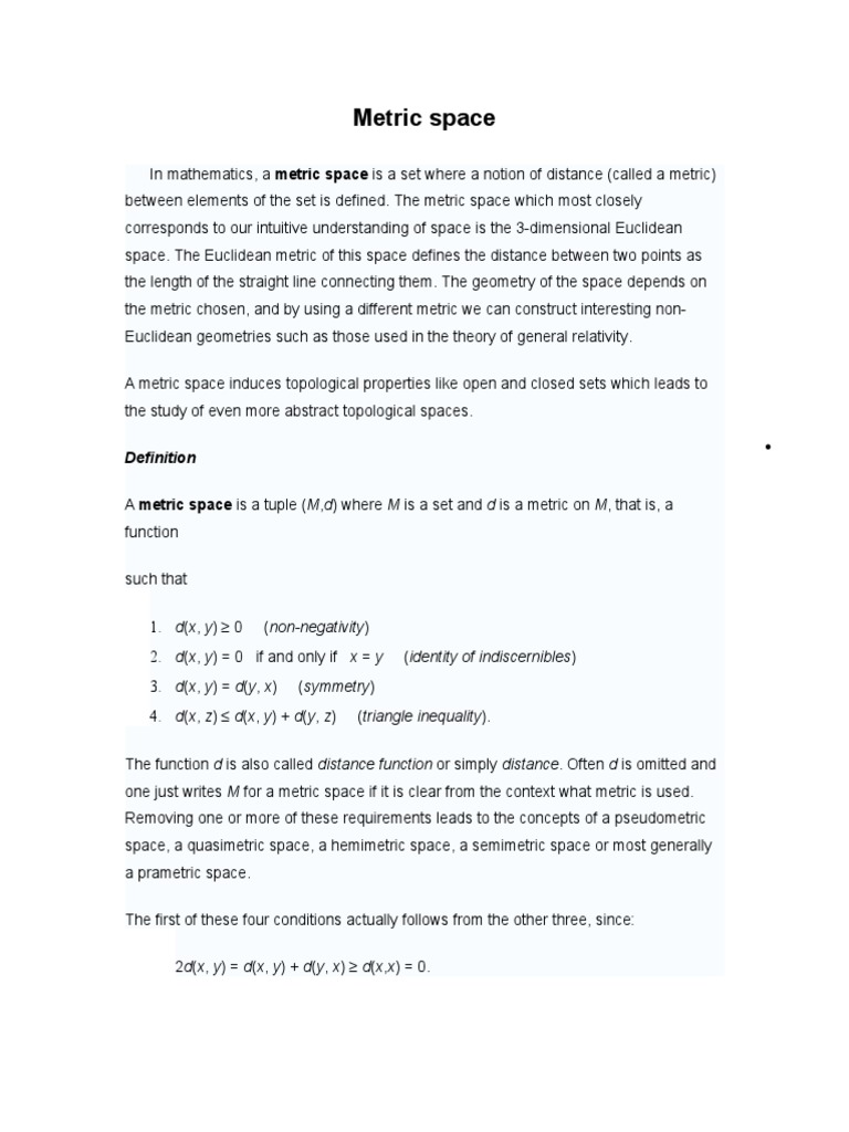 Metric Space | PDF | Metric Space | Metric (Mathematics)